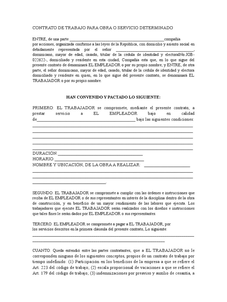 Contrato de Trabajo para Obra o Servicio Determinado | PDF | Salario | Justicia