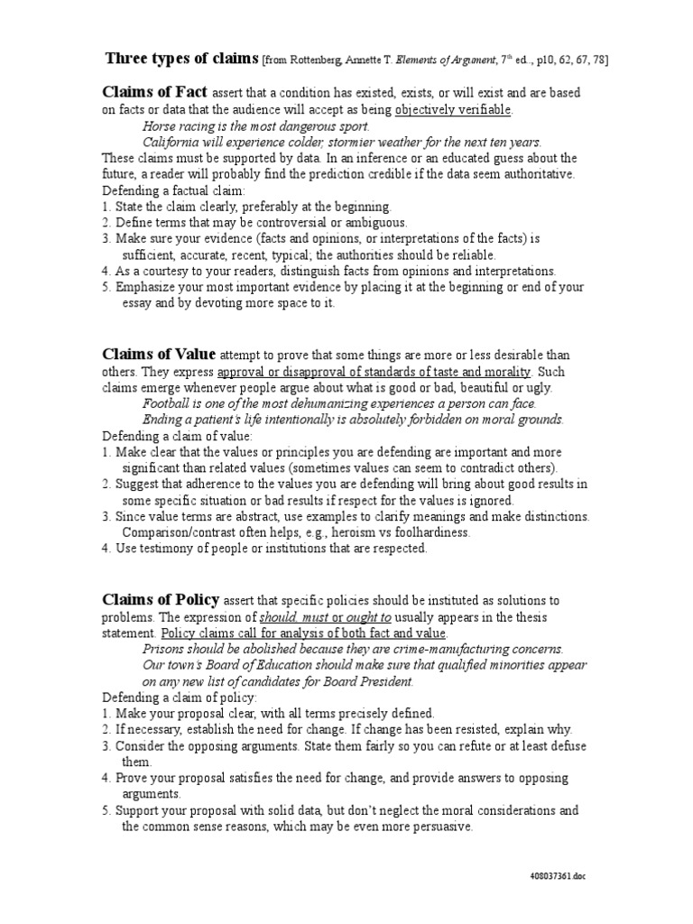 3 Types of Claims | PDF | Argument | Philosophical Movements