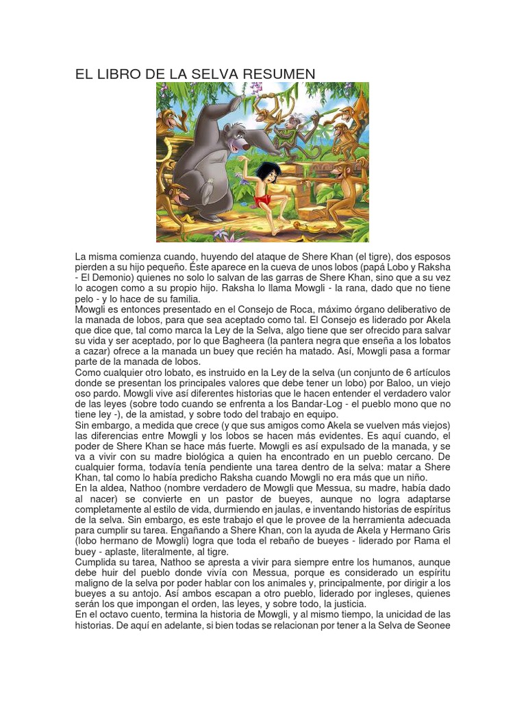 El Libro de La Selva Resumen | PDF | El libro de la selva | Ocio