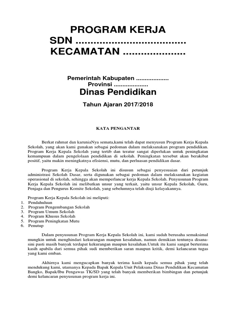 Program Kerja Kepala Sekolah SD | PDF