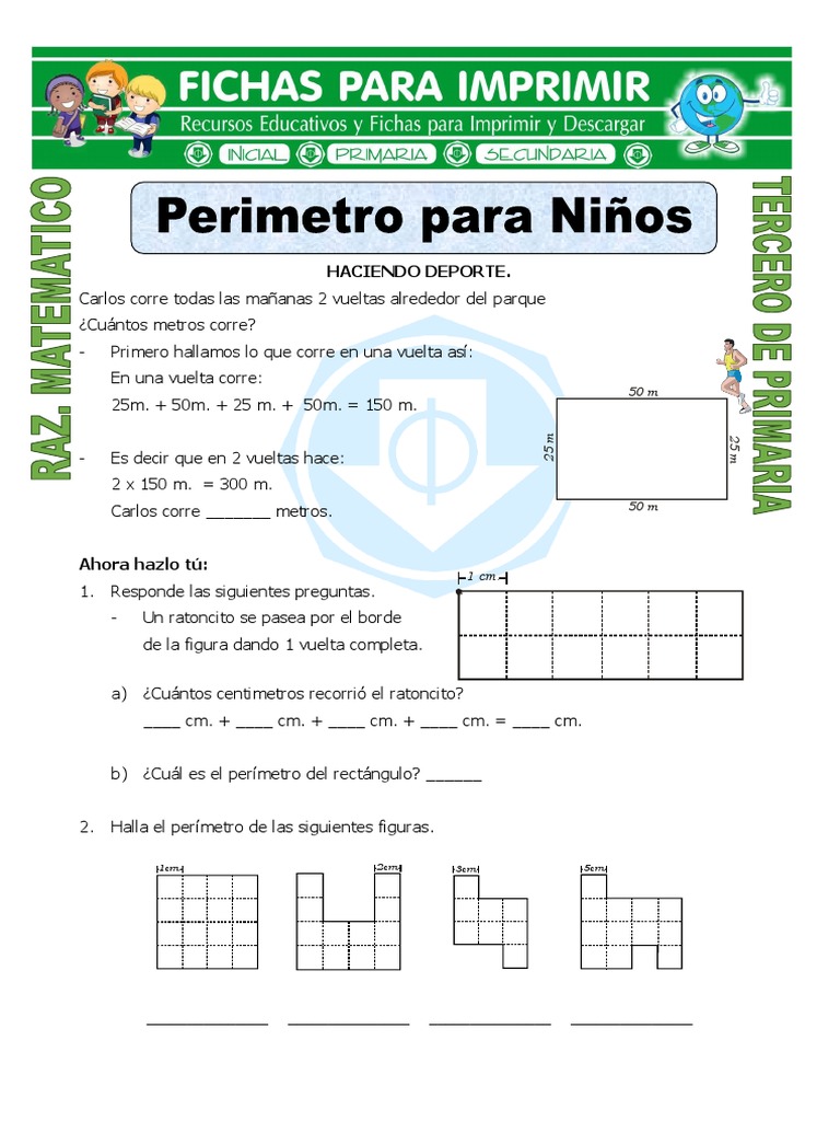 Ficha Perimetro Para Niños Para Tercero De Primaria Ocio Deportes