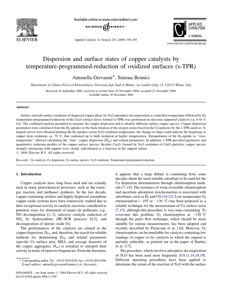 Dispersion and Surface States of Copper Catalysts by Temperature ...