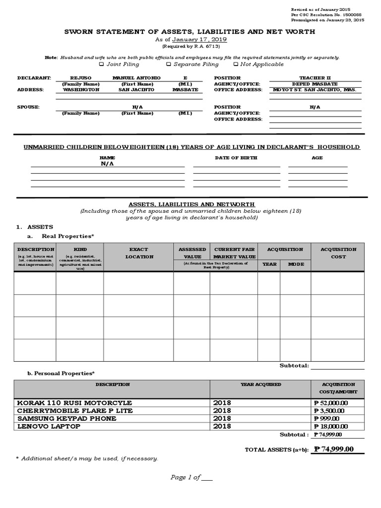 SALN Form Guidelines and Sample | PDF | Identity Document | Government