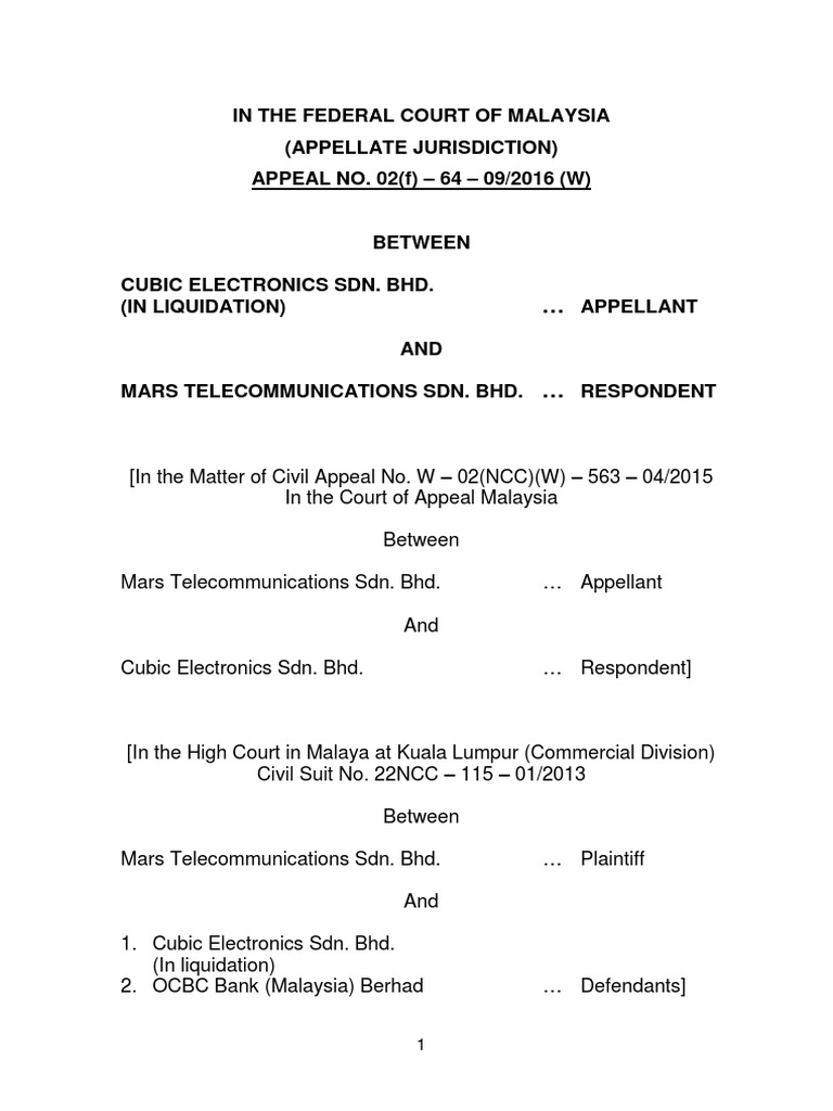 Appeal Decision In The Matter Of Cubic Electronics Sdn Bhd In Liquidation Regarding