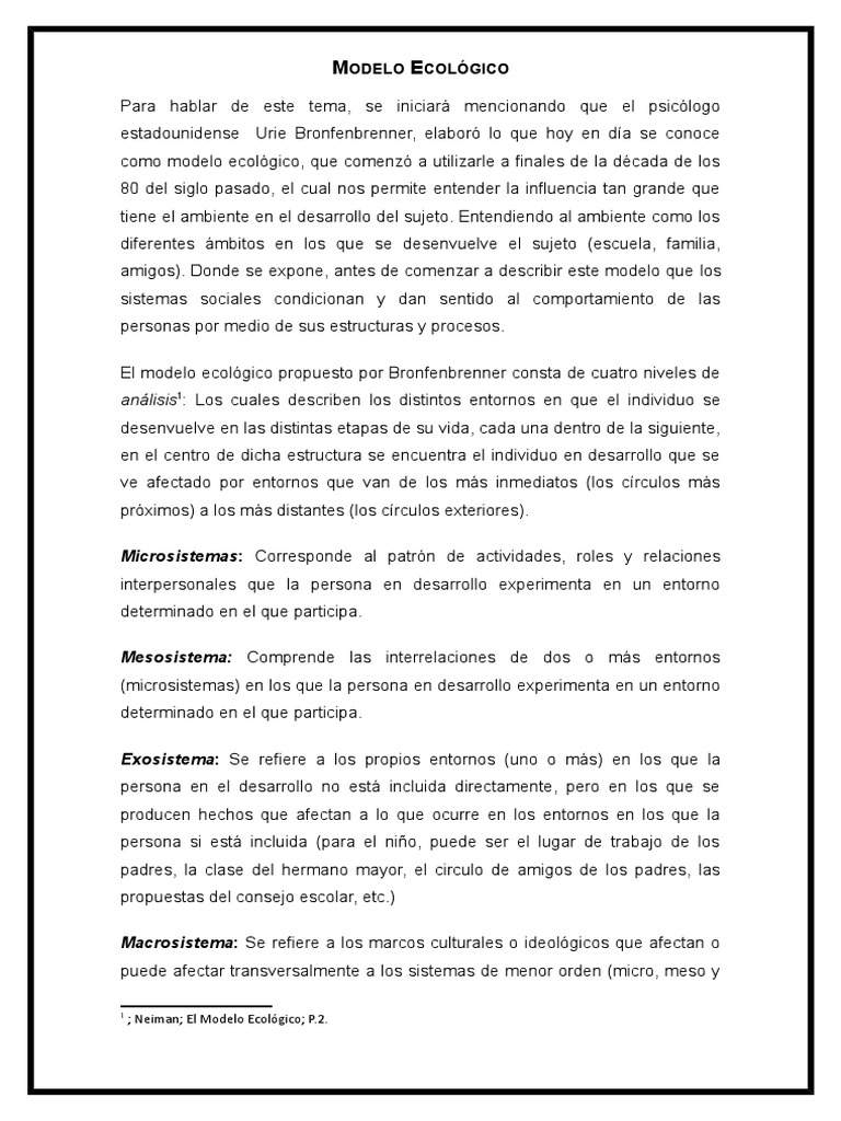 Modelo Ecológico de Bronfenbrenner | PDF | Comportamiento | Sociedad