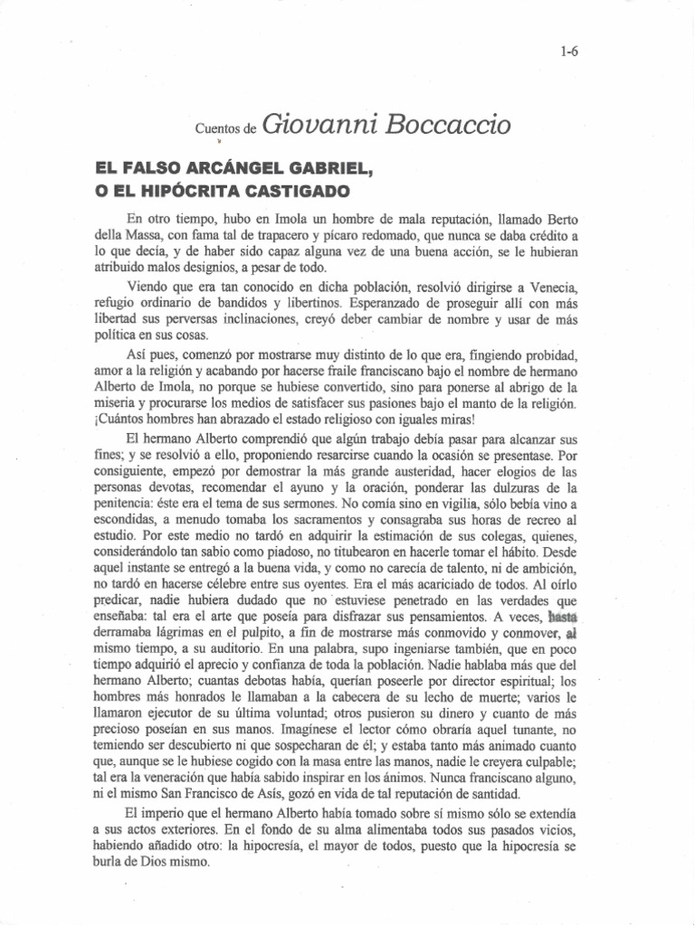 El Falso Arcángel Gabriel, de Giovanni Boccacio | PDF