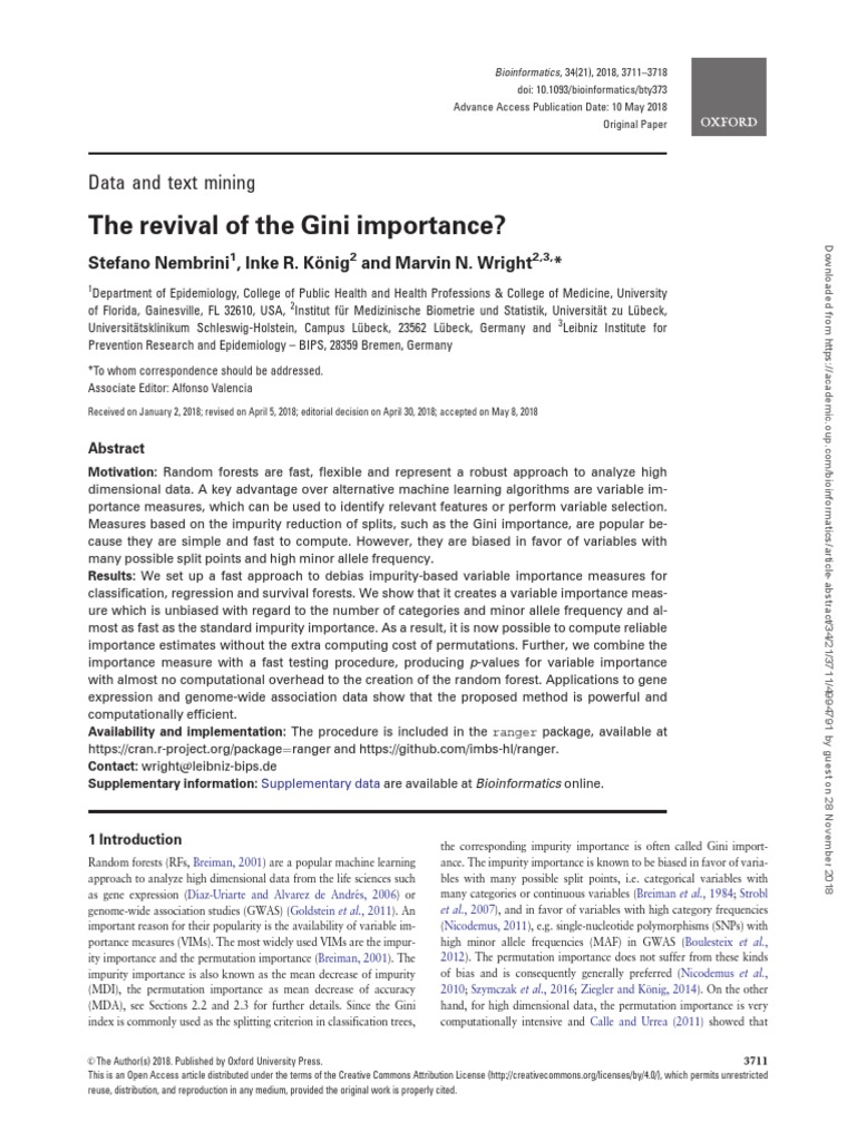 Debiasing Gini Importance in Random Forests | PDF | P Value | Dependent ...