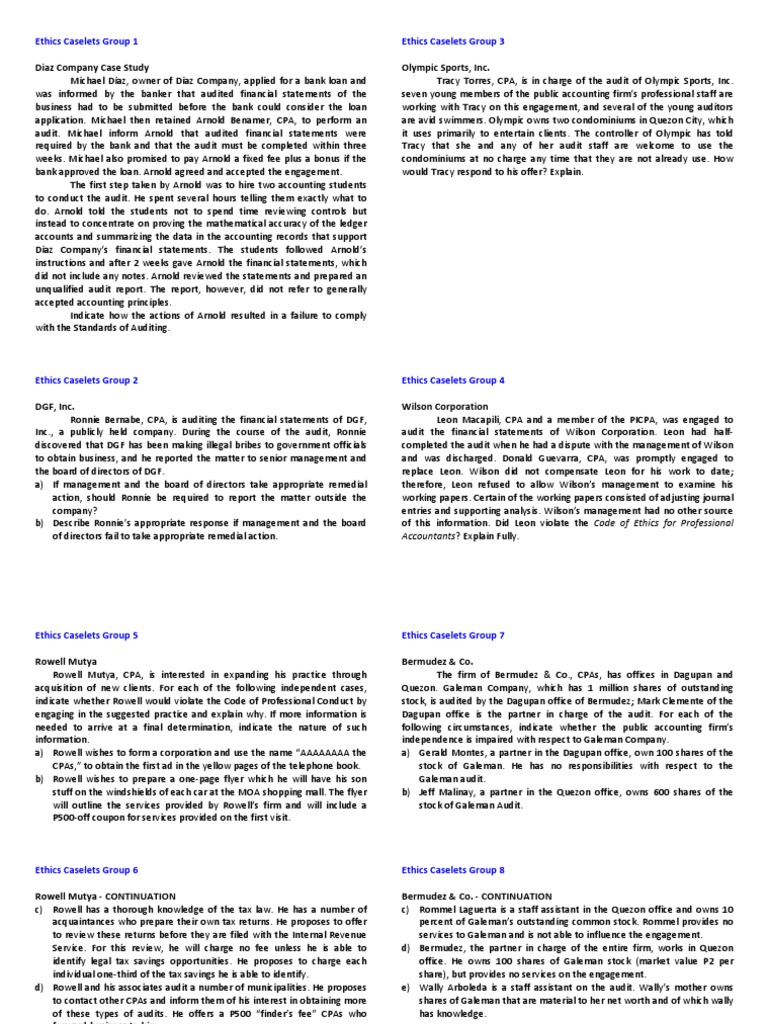 Audit Ethics Caselets | PDF | Certified Public Accountant | Audit