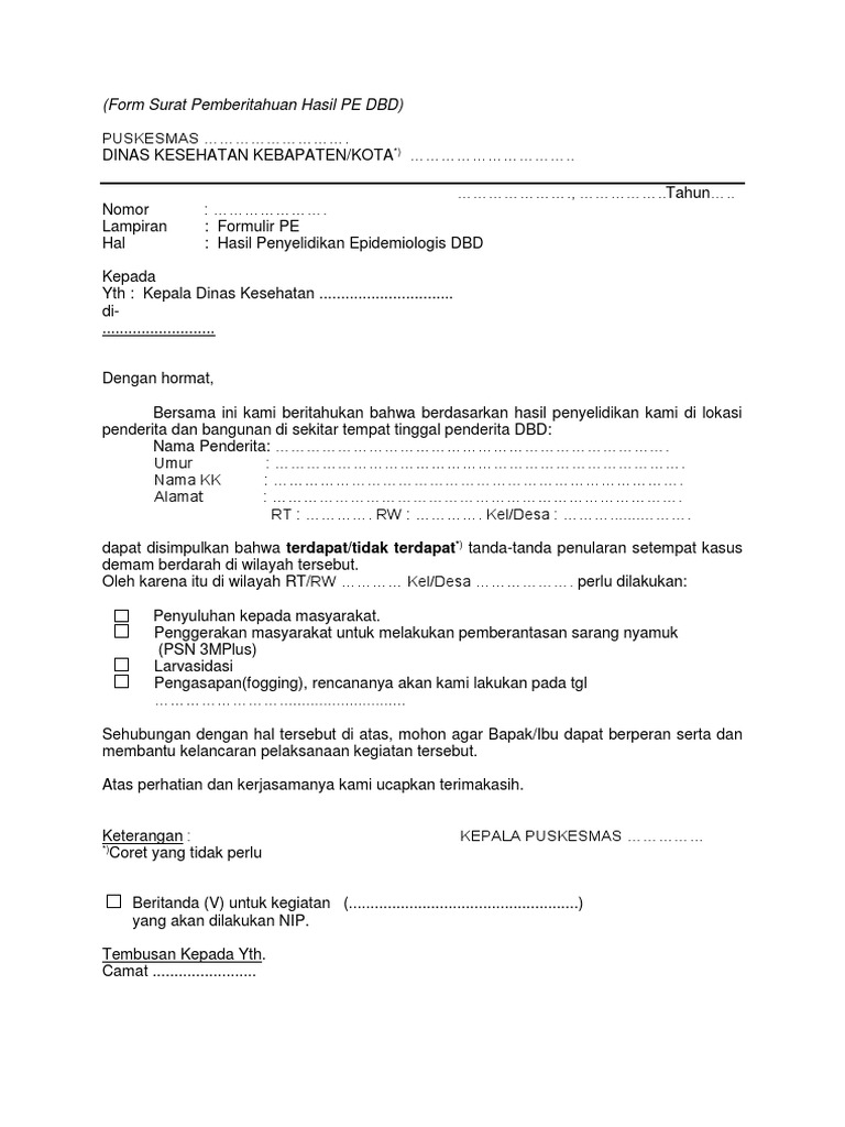 Form Surat Pemberitahuan Hasil PE DBD | PDF
