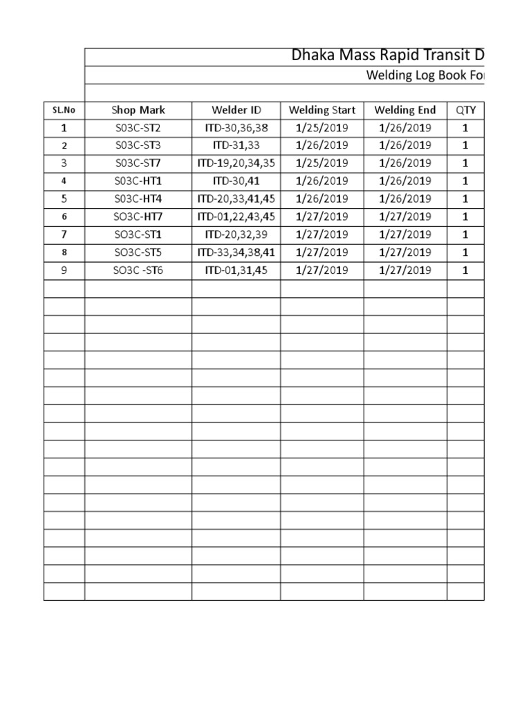 Welding Log Book | PDF