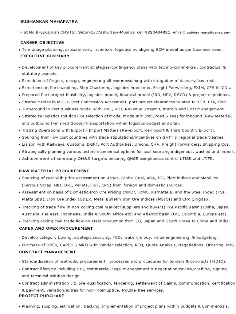 Logistics SCM CV of MR Mahapatra Jan 2019 Linkedln | PDF | Cargo | Iron Ore