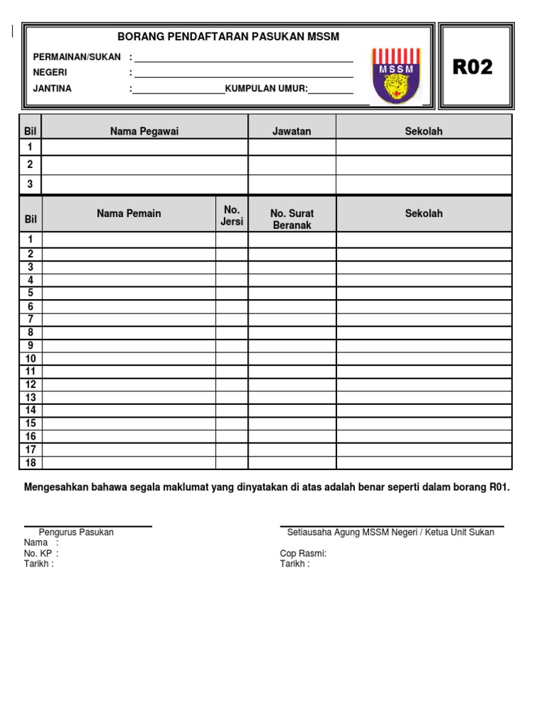 Borang Pendaftaran R02 M02 | PDF