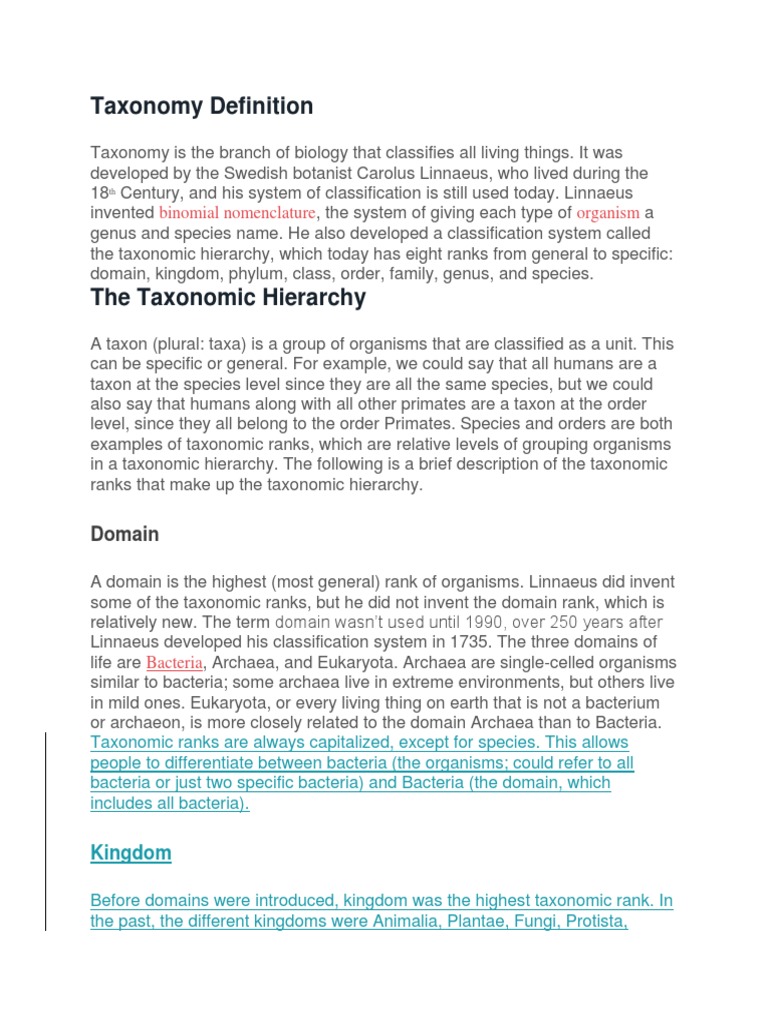 Taxonomy Definition: Binomial Nomenclature Organism | PDF | Taxonomy ...