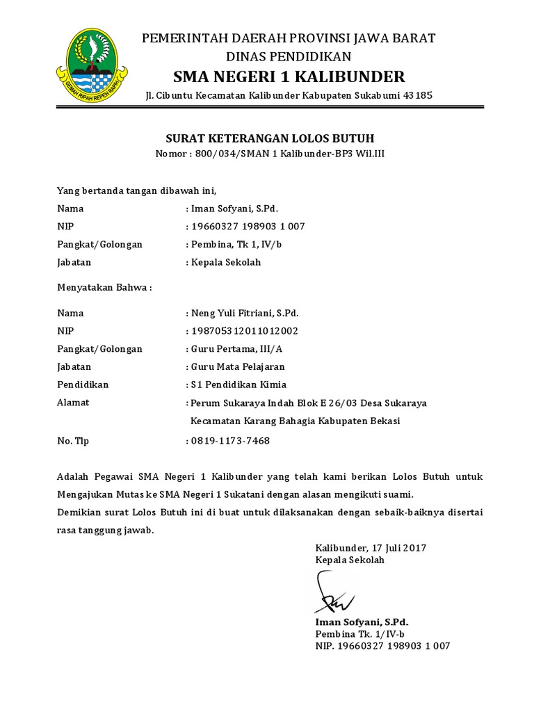 Surat Lolos Butuh | PDF Surat Lolos Butuh | PDF