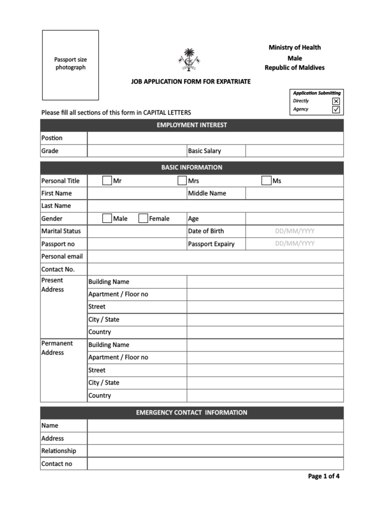 Ministry of Health Republic of Maldives Male: Employment Interest | PDF ...