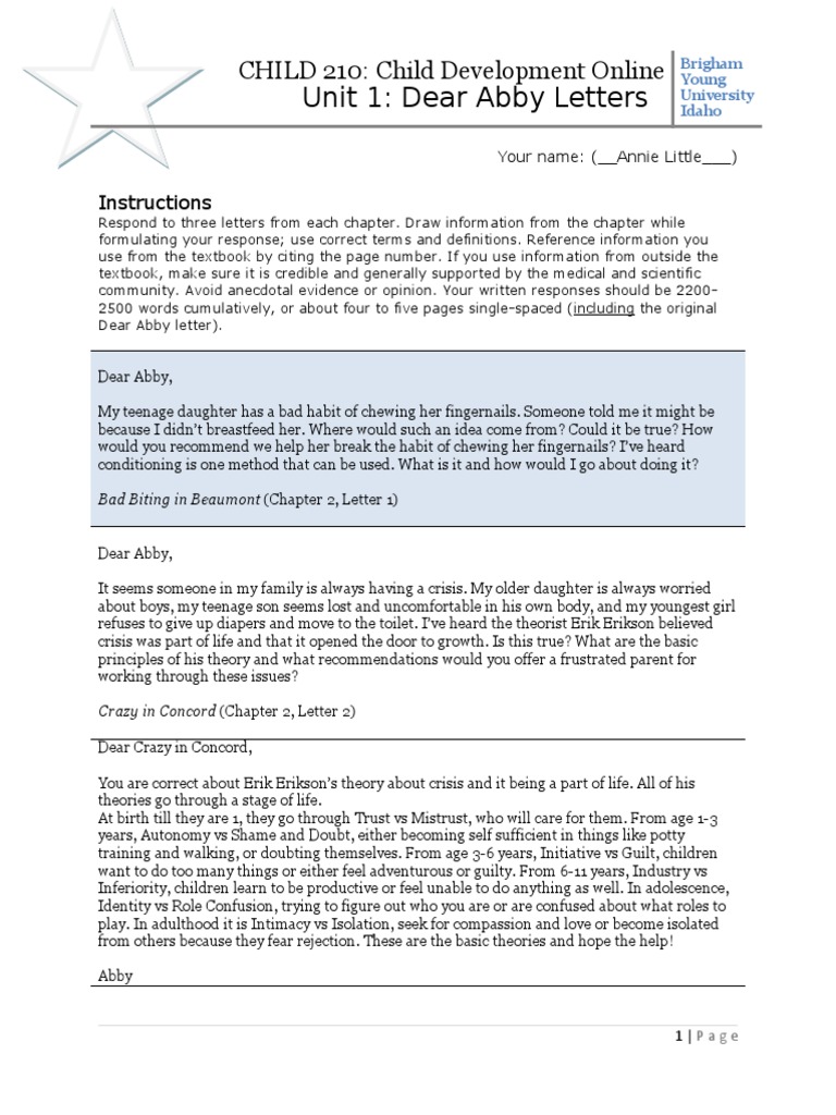 Dear Abby Unit 1 Final | PDF | Pregnancy | Child Development