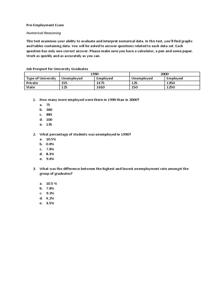 Assessing Skills for Success: A Comprehensive Pre-Employment Exam | PDF ...