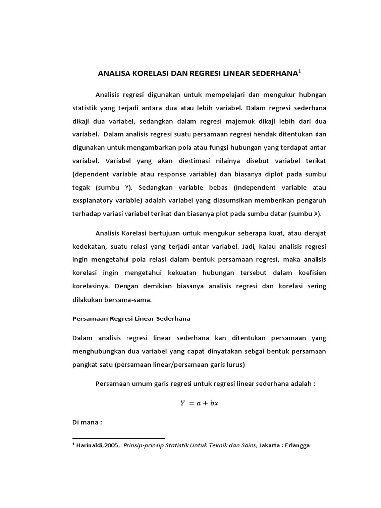 Analisa Korelasi Dan Regresi Linear Sederhana | PDF | Metode & Bahan Ajar