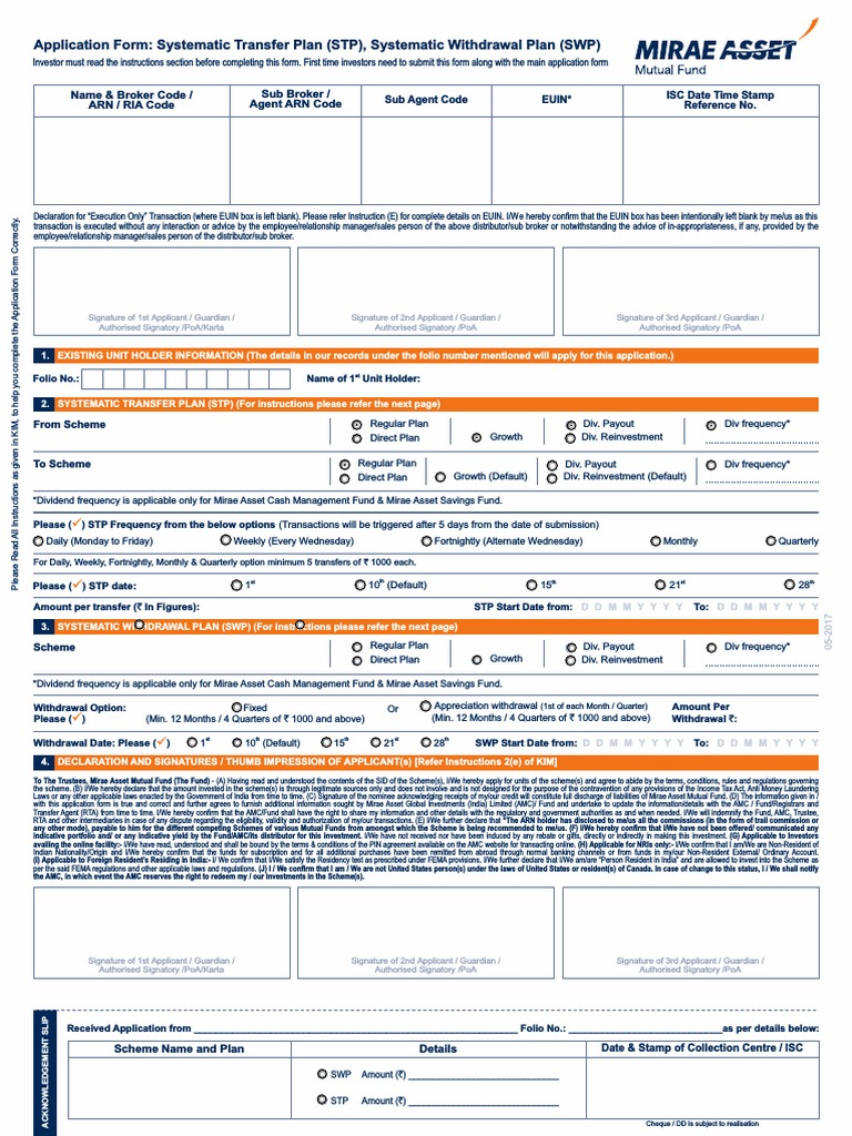 STP and SWP Form May17 FillPrint | PDF | Mutual Funds | Banks STP and SWP Form May17 FillPrint | PDF | Mutual Funds | Banks