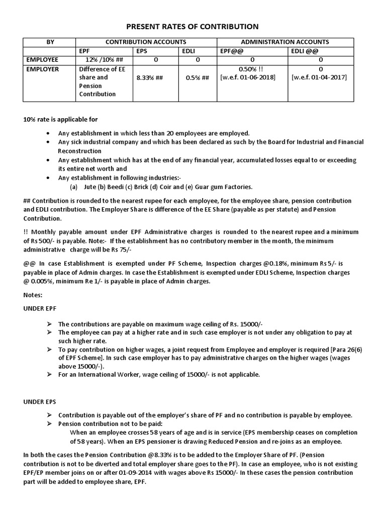 EPF, EPS, EDLI Contribution Rates | PDF | Pension | Wage