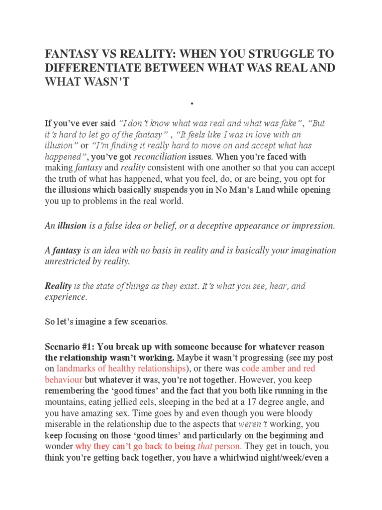 Fantasy Vs Reality | PDF | Realism (Arts) | Reality