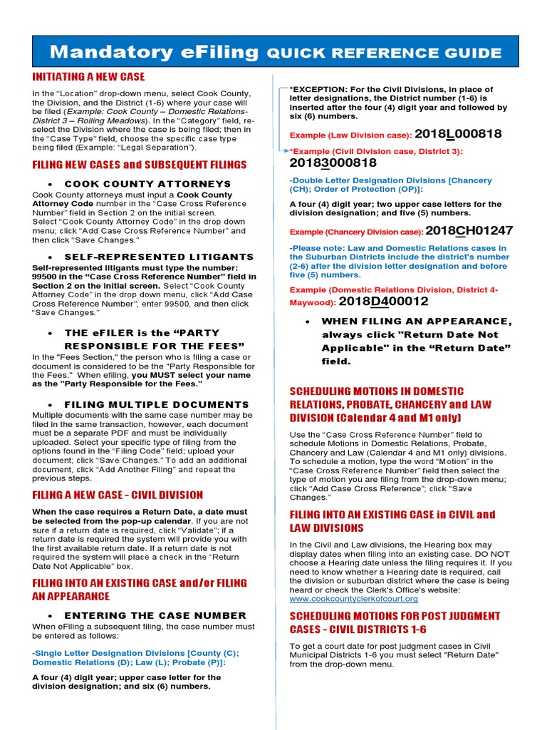 Mandatory Efiling Quick Reference Guide Pdf Pro Se Legal