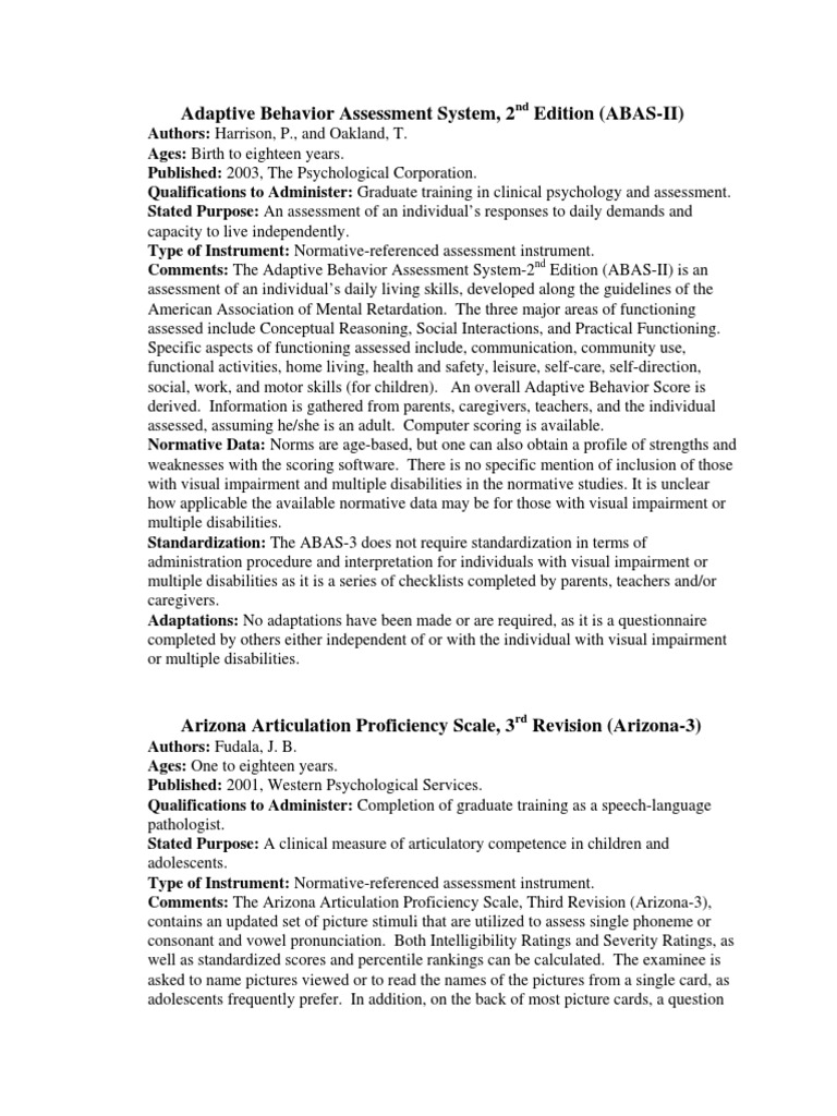 Adaptive-Behavior Compendium Instruments Publishers | PDF | Visual ...