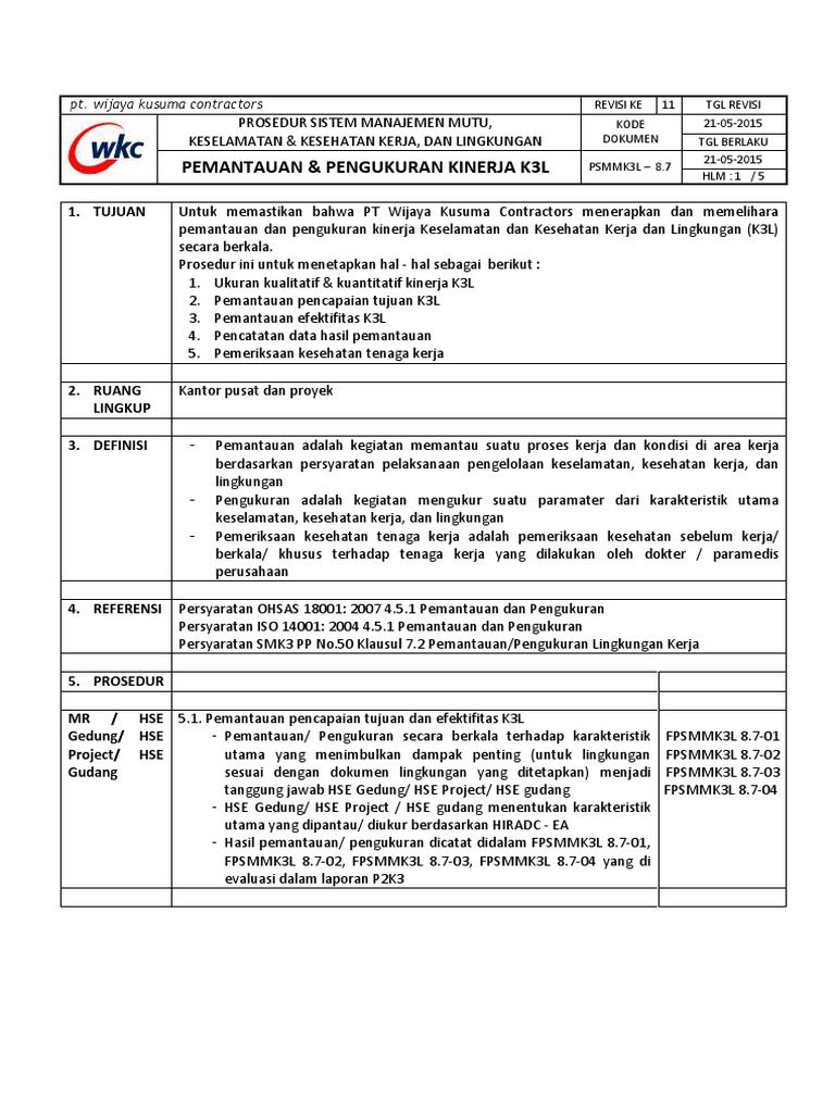 PSMMK3L-8.7 R11 Pemantauan Pengukuran Kinerja K3L | PDF