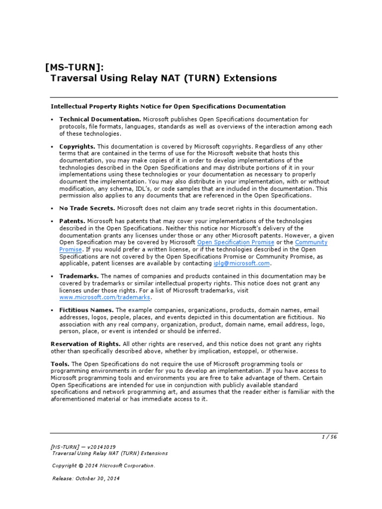 (MS-TURN) : Traversal Using Relay NAT (TURN) Extensions: Open ...