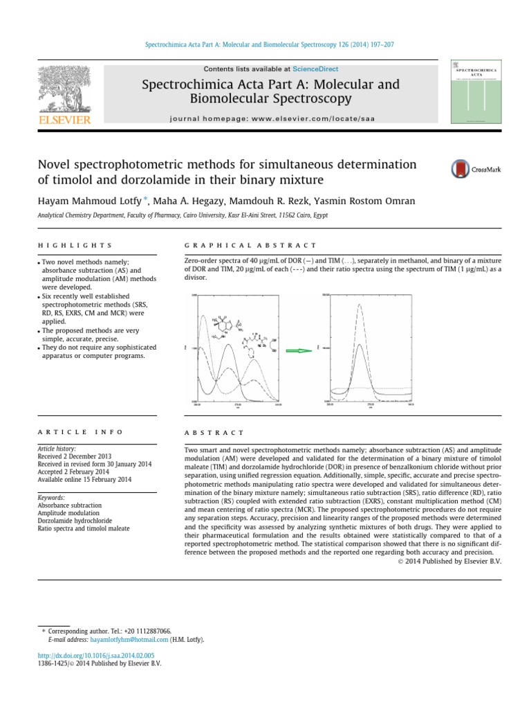 Novel Spectrophotometric Methods For Simultaneous Determination Pdf Spectrophotometry