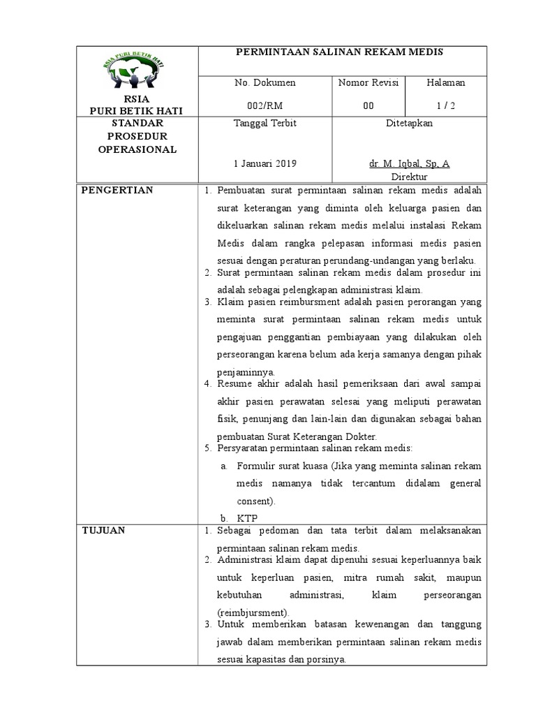 Spo Permintaan Salinan Rekam Medis | PDF