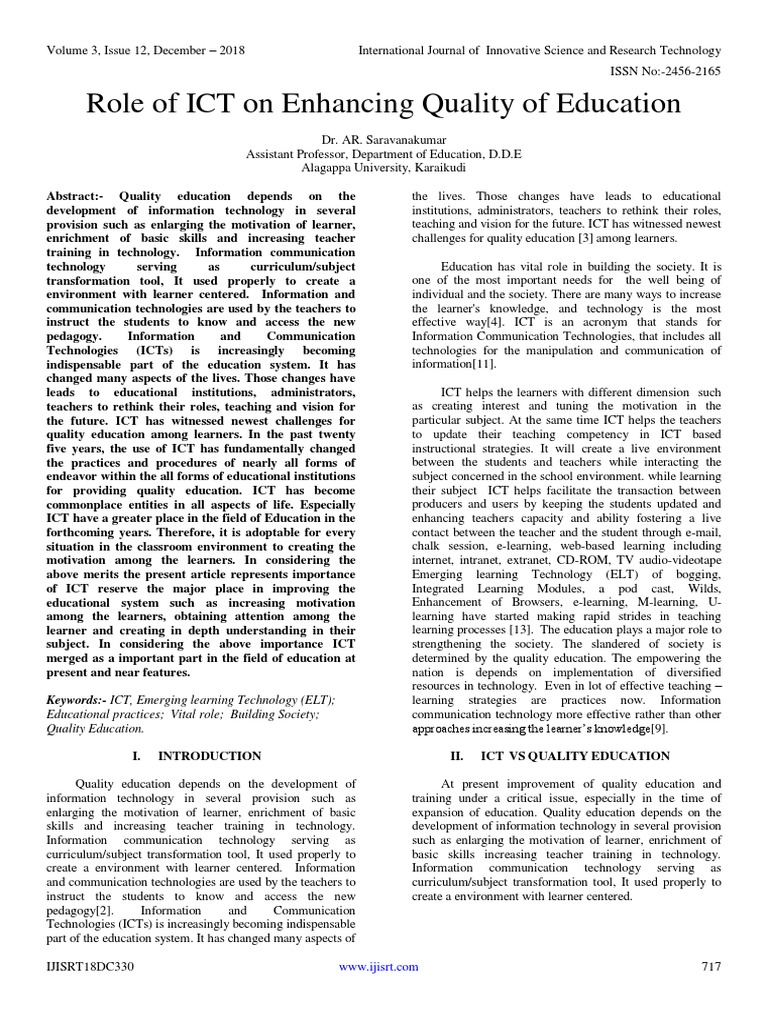 Role Of Ict On Enhancing Quality Of Education Pdf Educational