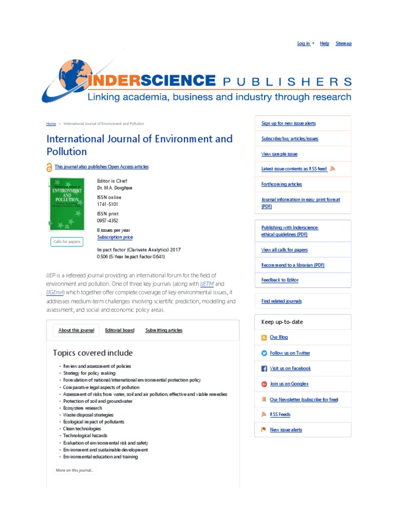 International Journal of Environment and Pollution (IJEP) Inder | PDF ...
