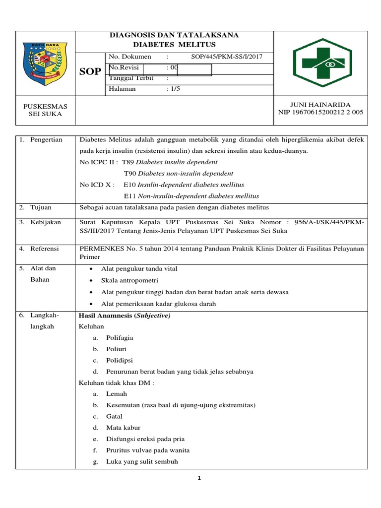 SOP Penegakan Diagnosis Diabetes Melitus | PDF