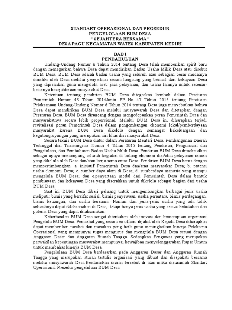 Draft SOP Pengelolaan BUMDes | PDF