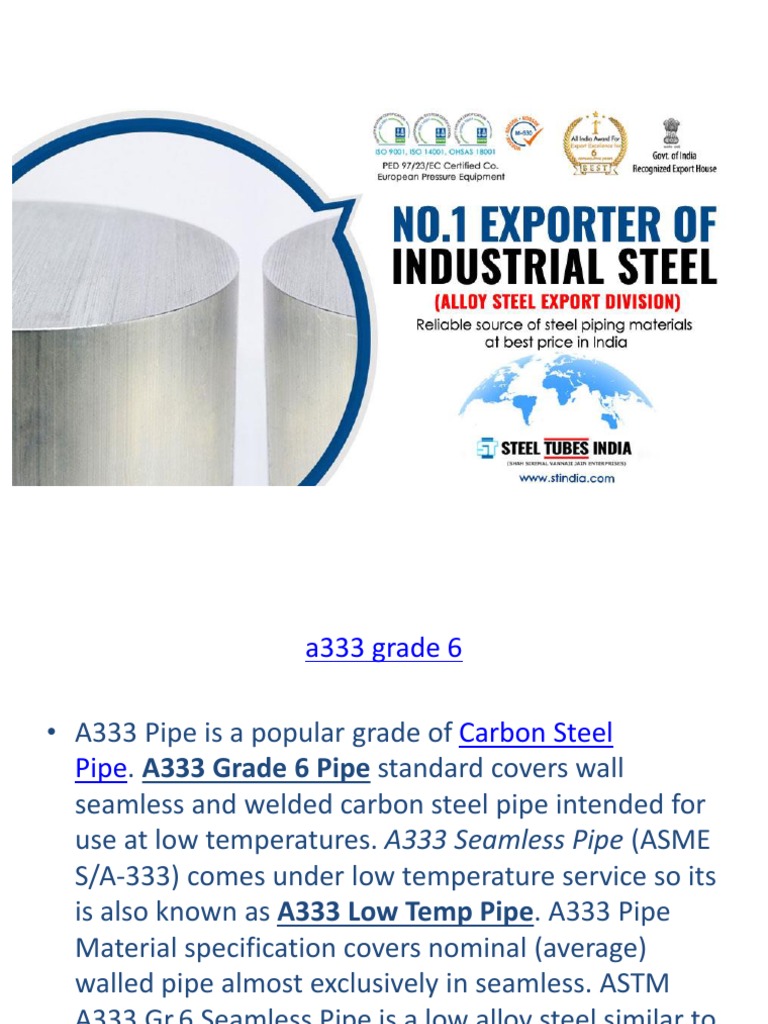 A333 Grade 6 | PDF | Pipe (Fluid Conveyance) | Building Materials