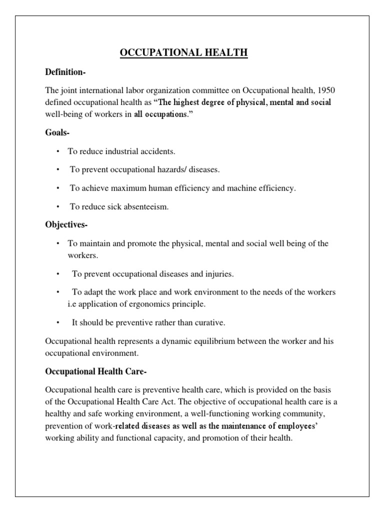 OCCUPATIONAL HEALTH Project | PDF | Occupational Safety And Health ...