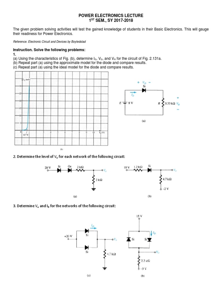 Power Electronics Lecture 1 SEM., SY 2017-2018: Instruction. Solve The Following Problems: 1 | PDF