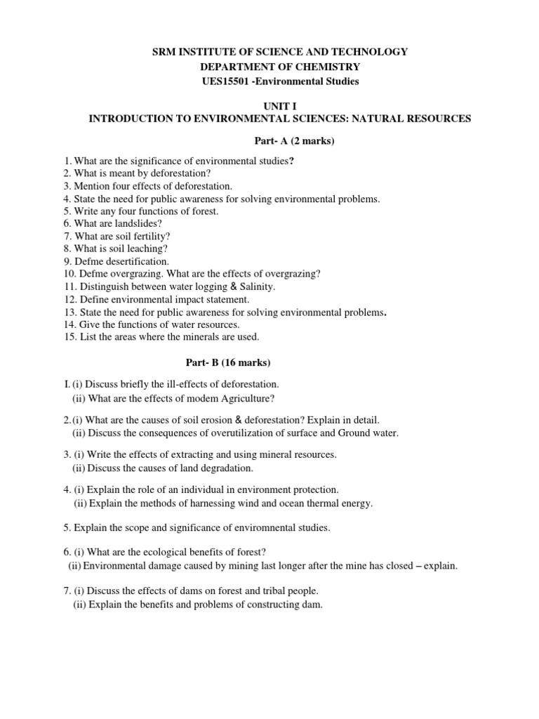 EVS BBA Question Bank | PDF | Biodiversity | Ecosystem