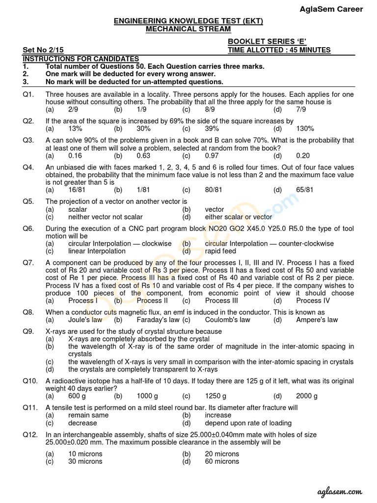 AFCAT 02-2015 EKT Question Paper - Mechanical | PDF | Building ...