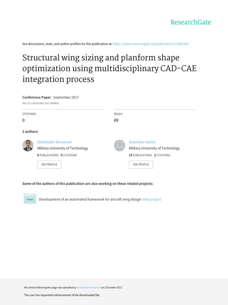 Structural Wing Sizing and Planform Shape Optimization Using Multidisciplinary CAD-CAE ...