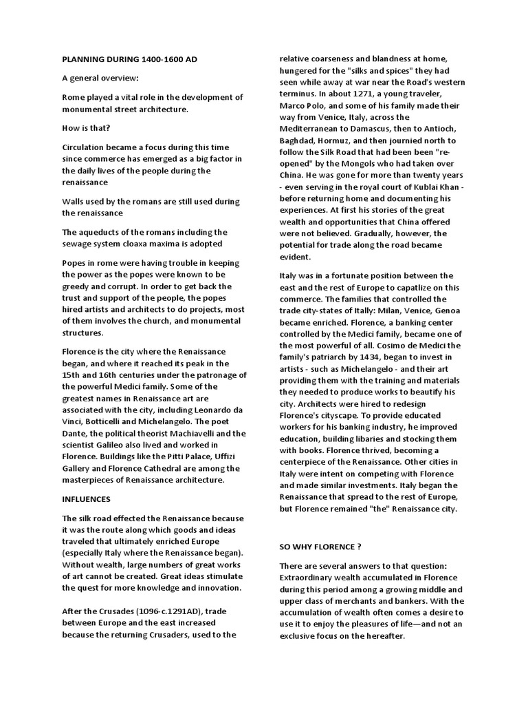 Urban Planning During The Renaissance | PDF | Florence | Renaissance