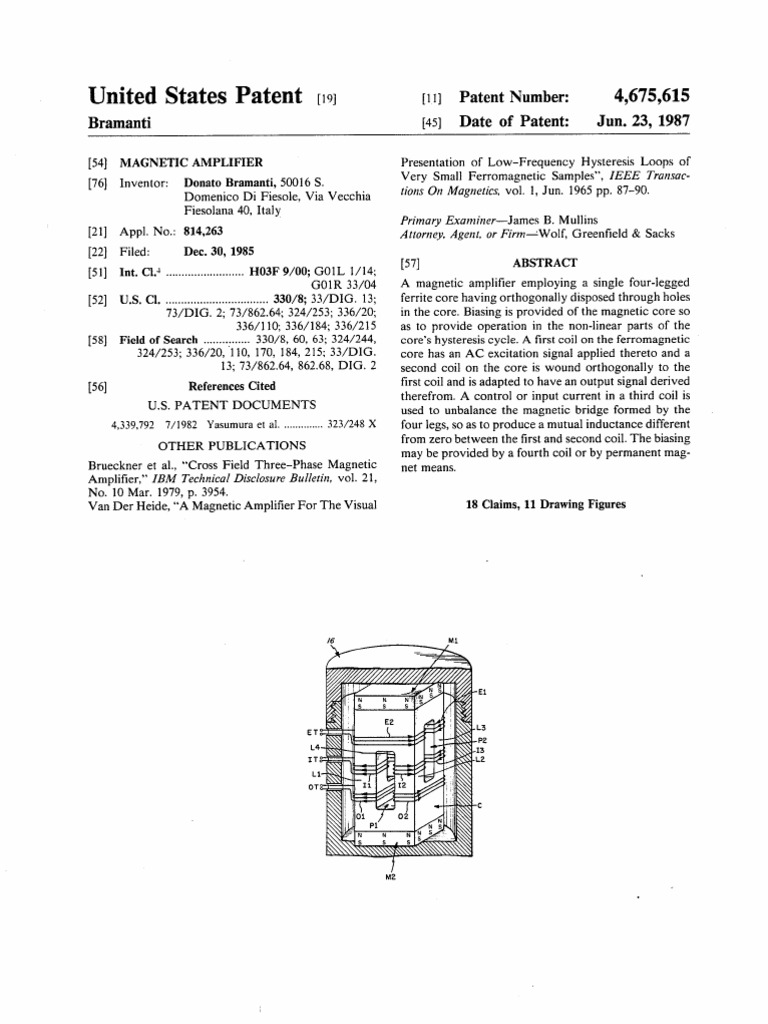 Magnetic Amplifier Patent 4,675,615 | PDF