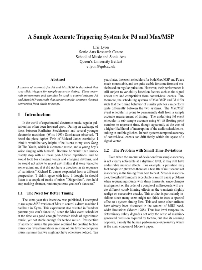 A Sample Accurate Triggering System For PD and Max/MSP | PDF ...