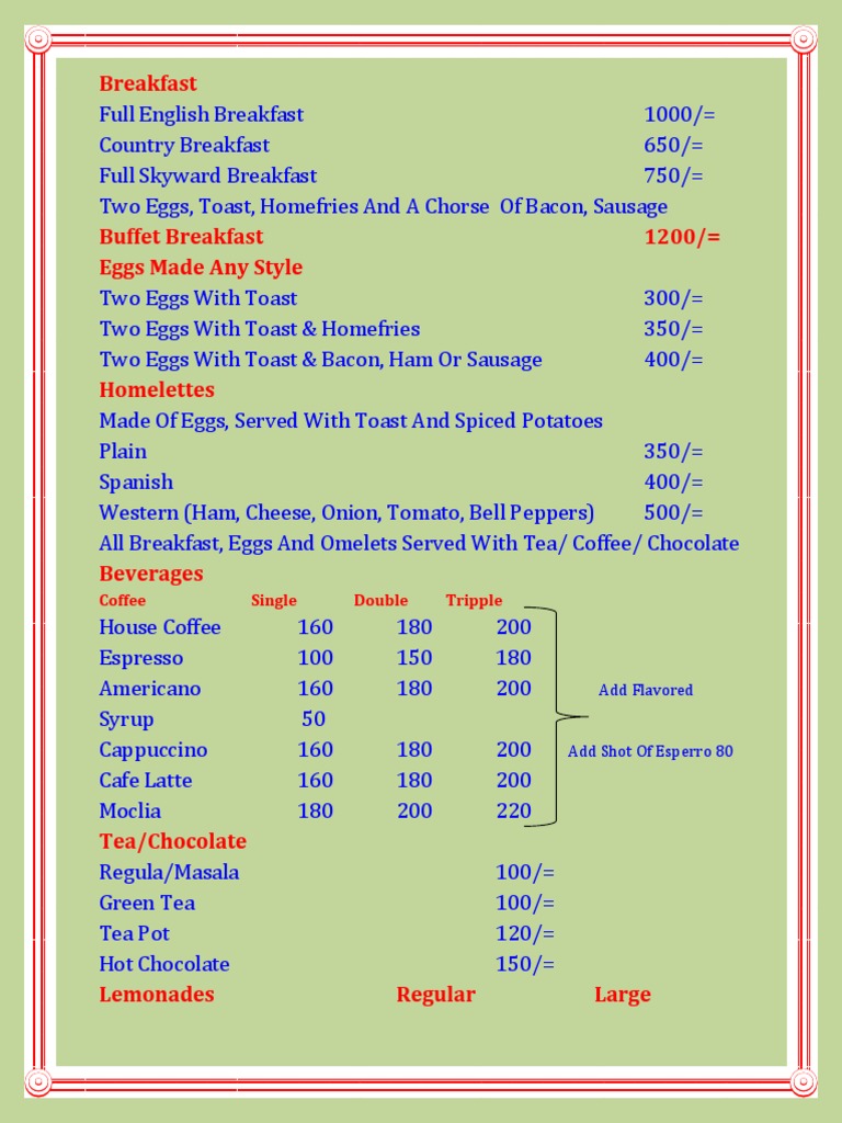 Proposed Menu | PDF | Hamburgers | Cuisine