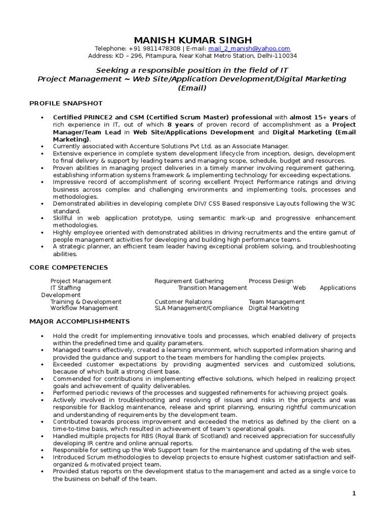 Manish Kumar Singh Resume | PDF | Web Design | Scrum (Software Development)