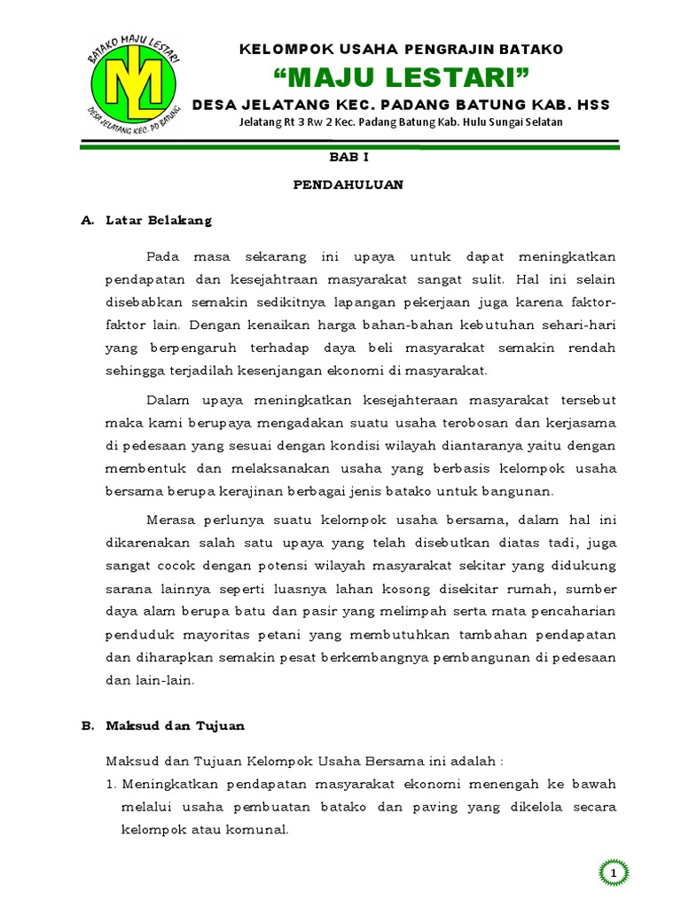 Usaha Batako Maju Lestari Desa Jelatang | PDF | Ilmu Sosial | Kesehatan ...