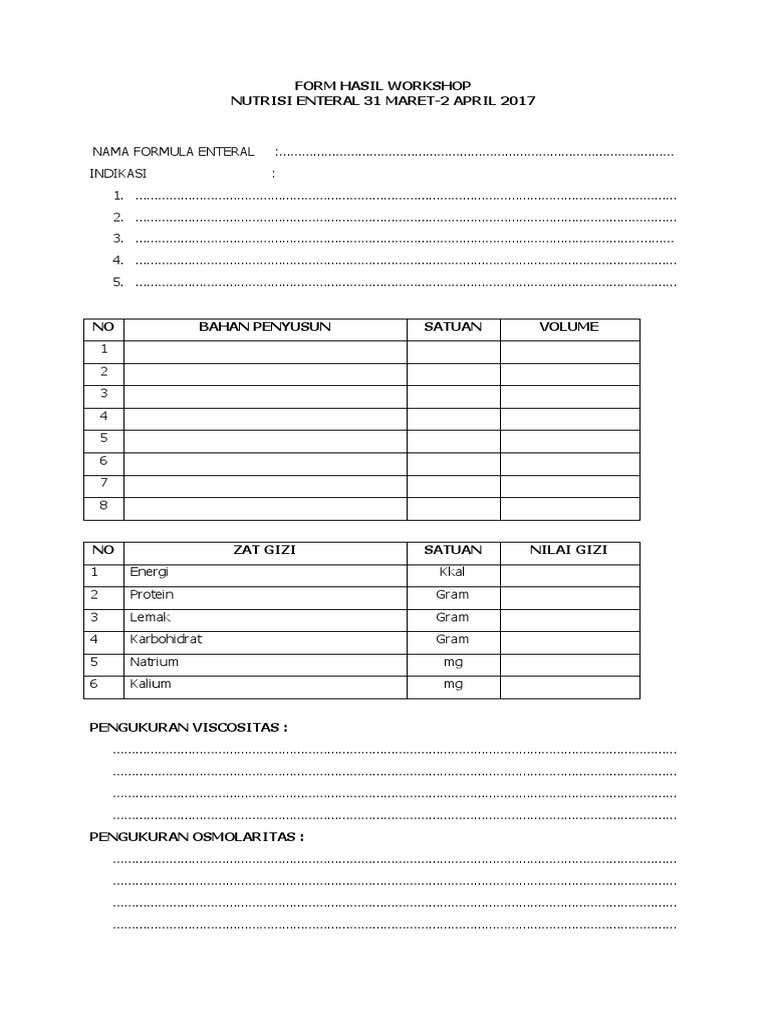 Form Hasil Workshop Nutrisi Enteral | PDF