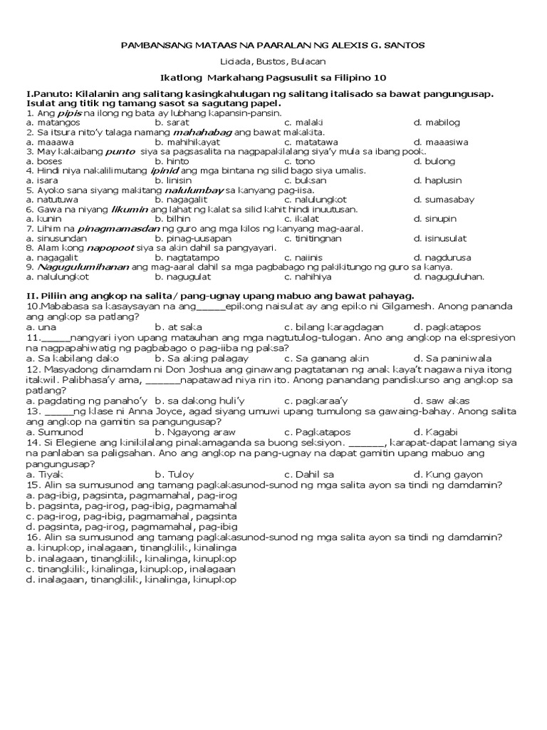Pre Test | PDF