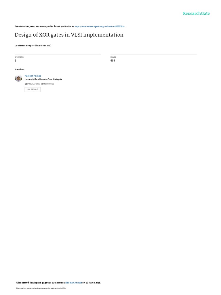 Design of XOR Gates in VLSI Implementation: November 2010 | PDF | Cmos ...